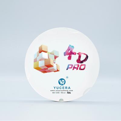 China 43%-57% Translucency 700-1200 MPa Bending Strength YUCERA Dental 98mm Open System CAD/CAM 4D Pro Multilayer Zirconia Block for sale