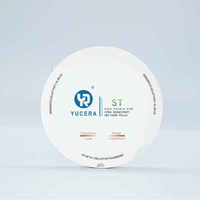 China High Chemical Stability Yucera ST White Dental Zirconia Block with 1200MPa Bending Strength and 43% Transmittance for sale