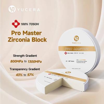 China No Deformation YUCERA Pro Master Multilayer Dental Zirconia Block with 43%-57% High Translucency and 800-1300MPa Bending Strength for CAD/CAM for sale