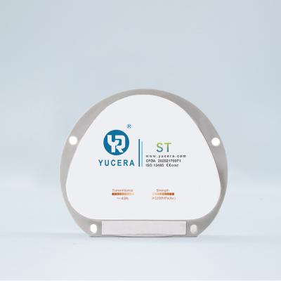 China Super Translucent Dental Zirconia Block with 1200MPa Bending Strength and 43% Transmittance for CAD CAM Applications for sale