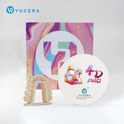 China Yucera Brand High Quality 4D Pro Multilayer Dental Zirconia Block with 700-1050MPa Bending Strength and 43-57% Transmittance in 16+3 Colors for sale