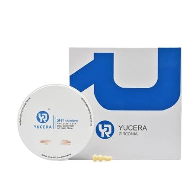 China YUCERA Super High Translucency Dental Zirconia Puck with 900 MPa Bending Strength and 46% Transmittance for Full Contour Crowns for sale