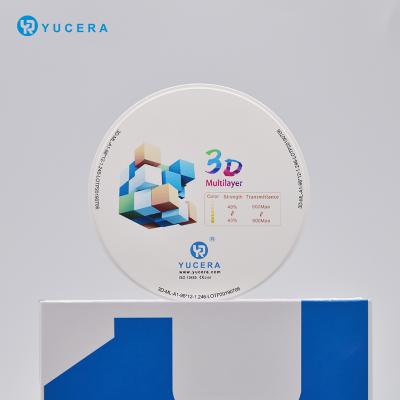 China Yucera Dental Zirconia Block with 600MPa-900MPa Bending Strength 43%-49% Transmittance and 1500℃ Sintering Temperature for CAD CAM for sale