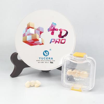 China Yucera 4D Pro Multilayer Dental Zirconia Block with 700-1200 Mpa Strength and 43-57% Transmittance in A1-D4+OM1-3 Shades for sale