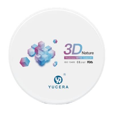 China Yucera 3D Natural Multilayer Dental Zirconia Block with 700-1050MPA Bending Strength 57%-43% Transmittance and 16 Color Options for sale