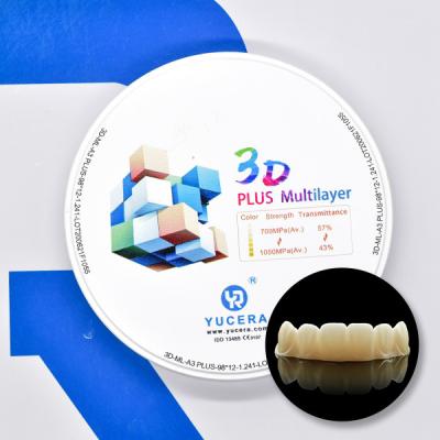 China Yucera Multilayer Zirconia Block 43%-57% 700Mpa-1050Mpa Dental Zirconia Ceramic Disc for sale