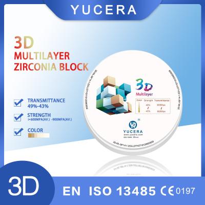 China Yucera 3D Plus Multilaer Zirconia Block 98x16mm Open System For Posterior Crown for sale