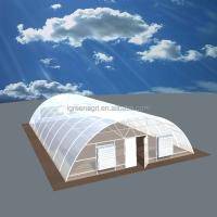 China Polycarbonate Sheet Single-Span PE Greenhouse 60mm Galvanized Pipe Cooling Fan Drip Irrigation for Saudi High Temperature for sale