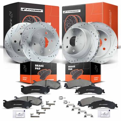 China Front & Rear Drilled Rotors & Ceramic Brake Pads for Chevy Silverado GMC Sierra for sale
