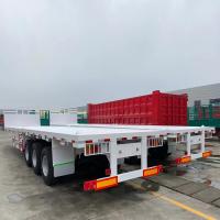 China Double Axles 3 Axle Flatbed Semi Trailers with One Piece Tool Box and Jost Support Leg for sale