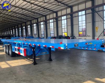 China Wabco Valve Tri-Axle 40FT 20FT Flatbed Container 60 Tons Truck Flatbed Vehicle Trailer for sale