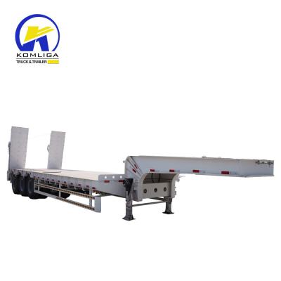 China Gooseneck 3 Axle Heavy Duty Lowbed Low Bed Truck Trailer for 60-80 Tons Load Capacity for sale
