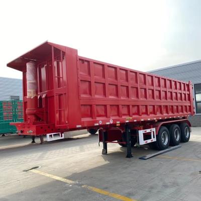 China 3 Axles U Shape 30 Ton 35 Cubic Side Tipper Coal Dump Trailer with Tool Box One Piece for sale