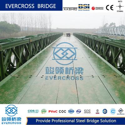 China Portable Steel Bailey Bridge ASTM Gr65 - 30ft-200ft Span Range with 3.15m-7.35m Roadway Width for sale