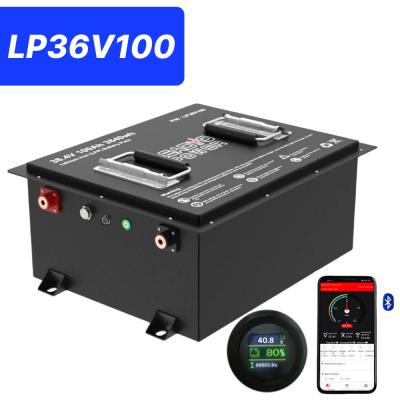 China 36V 100Ah 200Amp 36.8V Bluetooth LiFePO4 Lithium Golf Cart Battery with Round LCD ,5yrs Warranty for sale