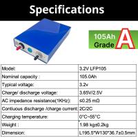China Lithium rechargeable 4pcs 3.2V 105Ah LiFePO4 Battery Prismatic Cell for sale