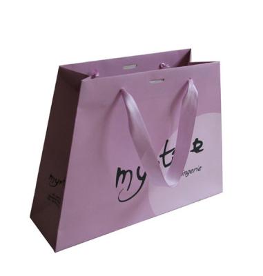 China custom cheap paper bags packaging wholesale with satin ribbon handle factory for sale