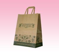 China custom OEM brown kraft paper shopping bag printing with flat paper handle factory for sale