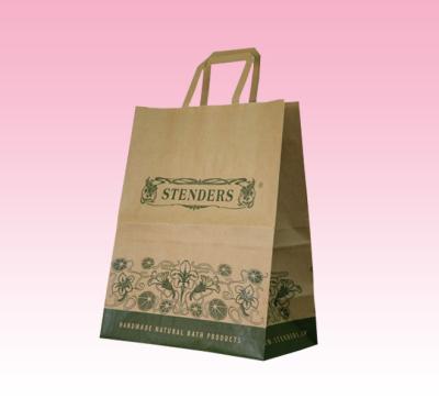 China custom OEM brown kraft paper shopping bag printing with flat paper handle factory for sale