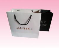 China custom paper bag supplier with gold stamping logo gold satin ribbon handle for sale