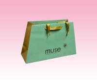 China custom paper bag supplier with gold stamping logo gold satin ribbon handle for sale