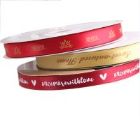 China custom personalised gold satin ribbon for sale with artwork printing supplier for sale