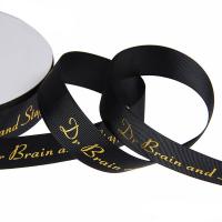 China custom cheap black satin ribbon in roll with gold logo stamping manufactuer for sale