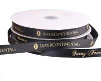 China custom cheap black satin ribbon in roll with gold logo stamping manufactuer for sale