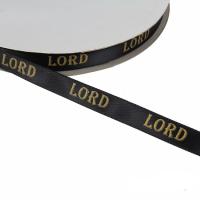 China custom cheap black satin ribbon in roll with gold logo stamping manufactuer for sale