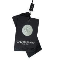 China Custom Recycled Paper Clothing Jeans Hang Tags with Spot UV Emboss Silver Foil for sale