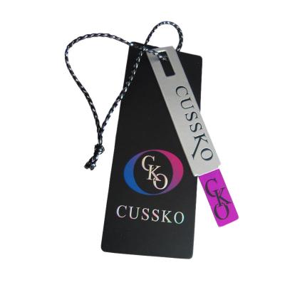 China Luxury Clothing Paper Hangtag Printing with Emboss Silver Foil UV Logo Maufacturer for sale