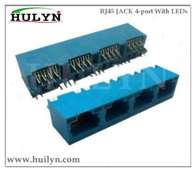 China Vertical RJ45 connector,RJ45 Modular JACK Blue 4-port with LEDs for sale