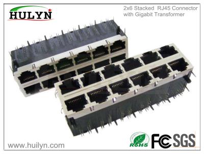 China 2X6 Gigabit Stacked RJ45 Jack With  transformer  No LEDs. for sale