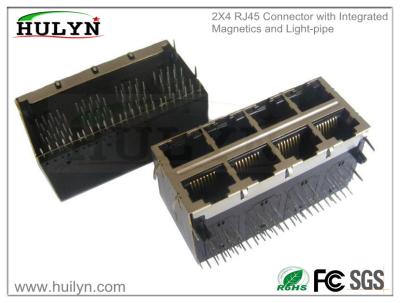 China Stacked 2x4 RJ45 Jack With 100Base transformer and light-pipe LEDs for sale
