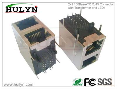 China 2X1 Stacked RJ45 Jack With 100base transformer and LEDs for sale