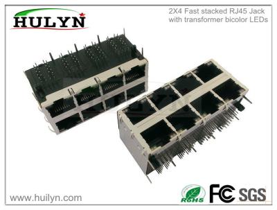 China 2X4 Stacked RJ45 Jack With  Gigabit transformer and bicolor LEDs for sale