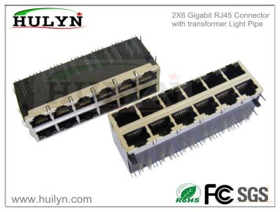 China 2X6 Gigabit Stacked RJ45 Jack With  transformer and light-pipe LEDs. for sale