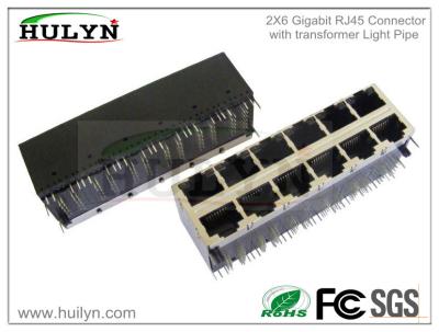 China 2X6 Stacked RJ45 Jack With 1000Base transformer and light Pipe for sale