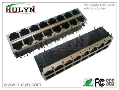 China 2X8 Stacked RJ45 Jack With  Gigabit Transformer for sale