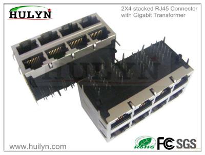 China Stacked 2x4- RJ45 with transformer RJ45 JACK for sale