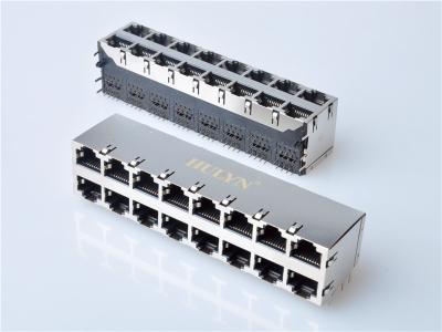 China Shielded RJ45 Jack Connector, Through Hole Type, Side Entry, 2x8 Ports，HULYN，RJ45 for sale