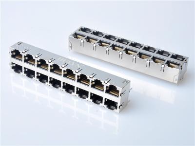 China HULYN RJ45 jacks，Shielded RJ45 Modular Jack Connector, Top Entry, 2x8 Ports,RJ45 connector for sale