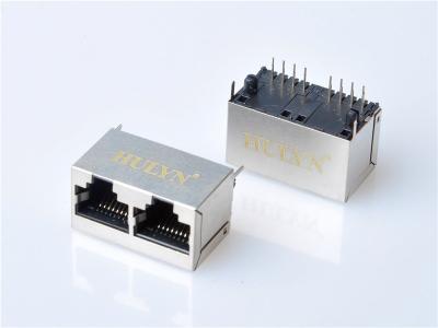 China HULYN Very low profile, Shielded RJ45 Modular Jack Connector, Through Hole Type, Top Entry, 1x2 Ports for sale