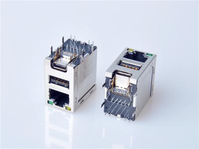 China HULYN,RJ45 Modular Jack Connector, Shielded RJ45 + type-c  Connector, Through Hole Type, LED for sale