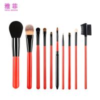China 131A017210 Sleek  Red  Wooden Handle 10pcs Makeup Brush Set Private Logo for sale