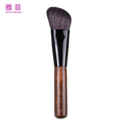 China T06 Custom Logo Angled Contour Makeup Brush Natural Gaot Hair Copper Tube Wood Handle Handcrafted for sale