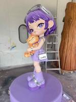 China Custom Purple Hair Cartoon Girl FRP Sculpture Holding Cat for Shopping Mall Decoration for sale
