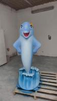 China Custom Cartoon Dolphin Fiberglass Sculpture with Wave Base - Weather-Resistant FRP Sculpture for Theme Parks for sale