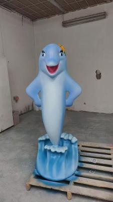 China Custom Cartoon Dolphin Fiberglass Sculpture with Wave Base - Weather-Resistant FRP Sculpture for Theme Parks for sale
