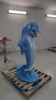 China Custom Cartoon Dolphin Fiberglass Sculpture with Wave Base - Weather-Resistant FRP Sculpture for Theme Parks for sale